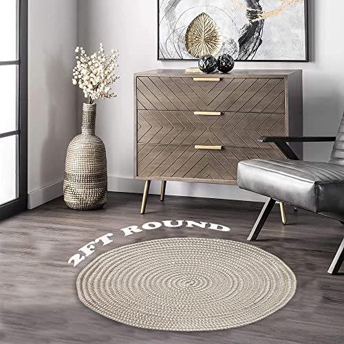 Hand Woven Round Area Rugs Living Room Bedroom Study Computer Chair Cushion Base Mat Round Carpet Lifts Basket Swivel Chair Pad Coffee Table Rug(2' Round, Light Camel)