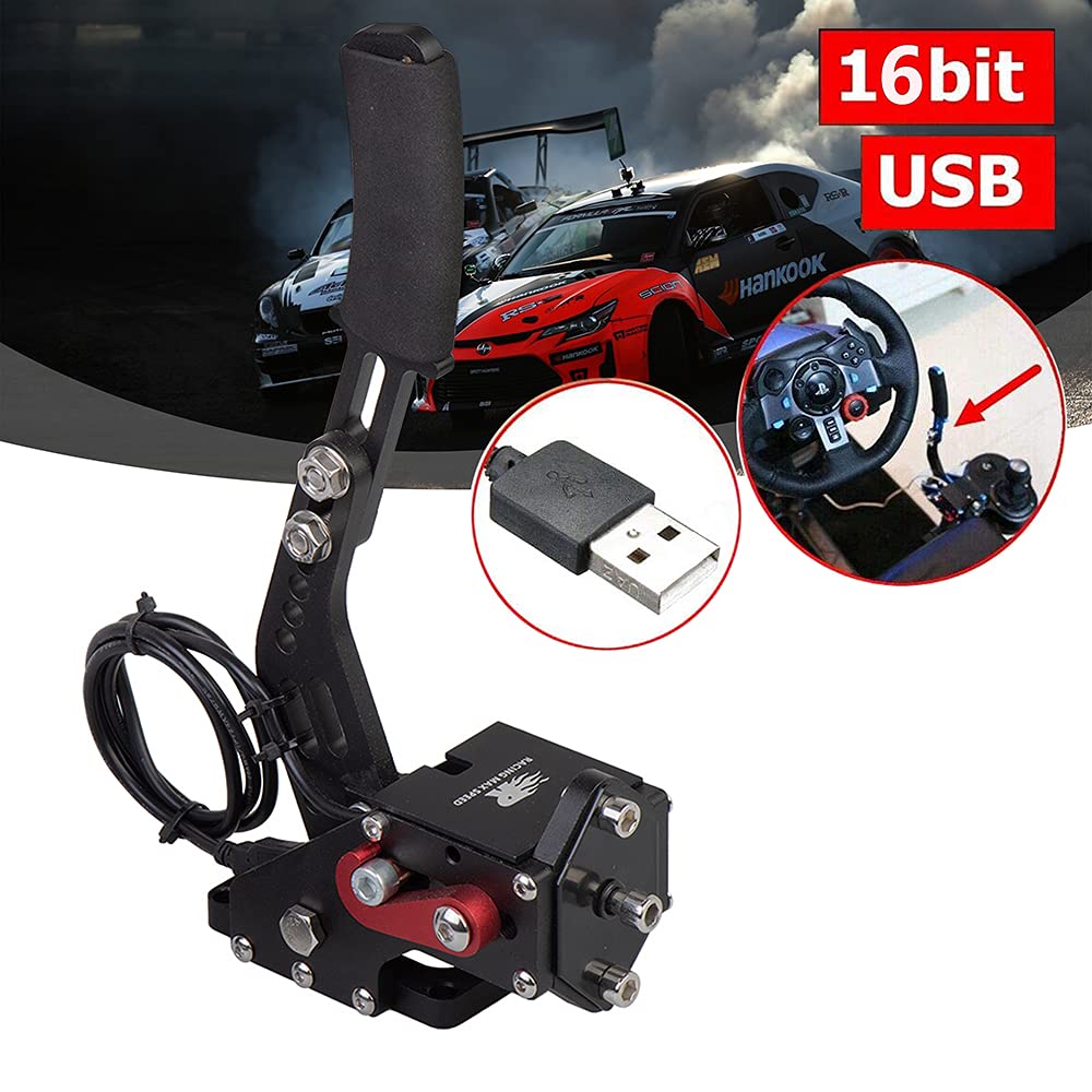 CNRAQR PC Racing Game USB Handbrake for 16Bit SIM for Racing Games, Compatible with Logitech G27 G29 G920 G923 T500 T300 Simulate Linear Handbrake（With Fixing Clip