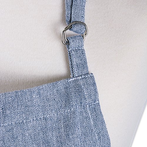 DII 100% Cotton Solid Chambray Kitchen Set, Chef Apron, Blue, 1 Piece
