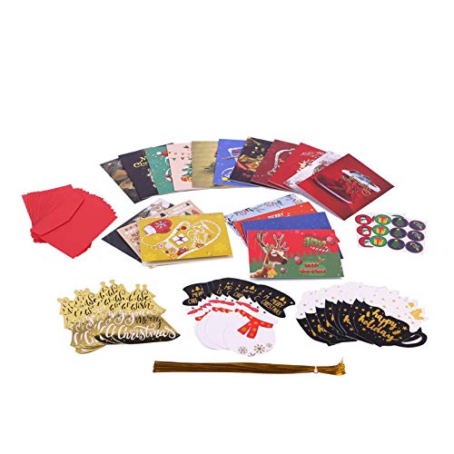Merry Christmas Cards Holiday Greeting Cards 18 Cards with Red Envelopes and Cute Seals 30 Pack Set Assorted