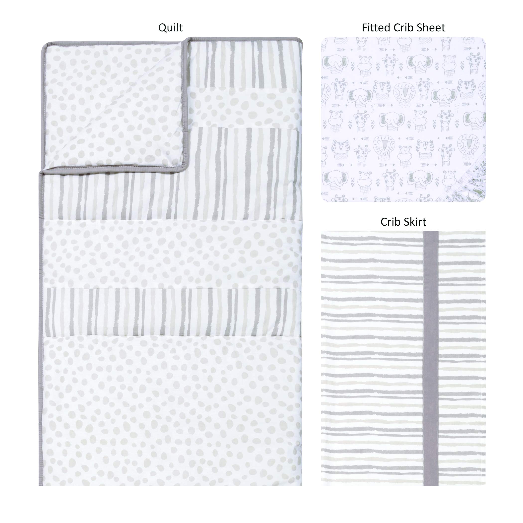 Trend Lab Sidney 3 Piece Crib Bedding Set, Can Be Used As A Blanket Or A Playmat for Tummy Time, Includes Quilt, Fitted Crib Sheet and Skirt