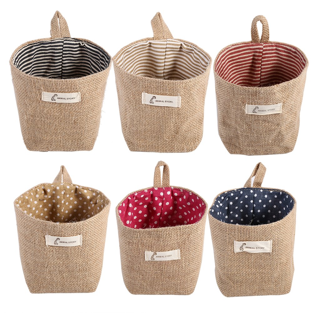 Cotton Linen Hamper Hanging Clothes Bag Home Gadget Storage Organizer Foldable Basket Bin (Blue Stripe)