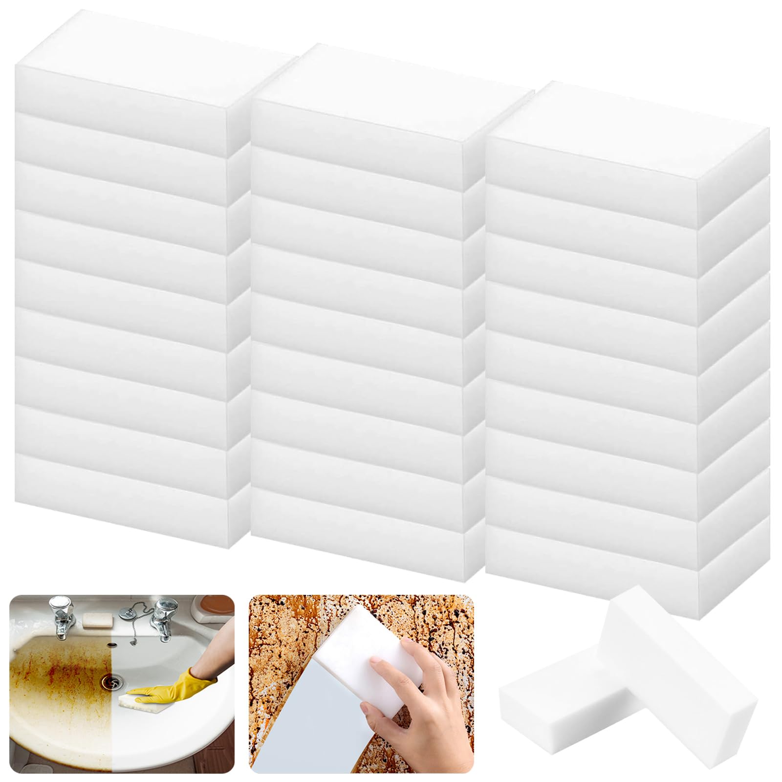 25Pack Magic Sponge Eraser, Melamine Sponge Foam Cleaning Pads, Multi-Functional Household Cleaning Kitchen Dish Sponges, Non-Scratch Scrub Sponge