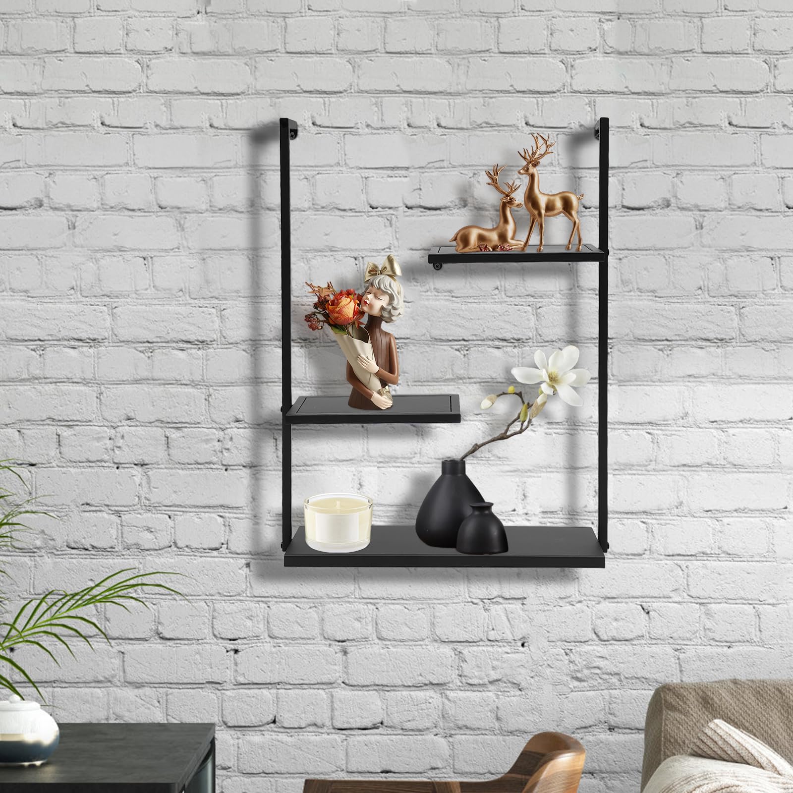 ILWorkTLs 3 Tier Floating Shelves,Wall Hanging Storage Rack,Wall Decor Storage Book Shelf,Wall Display Shelf for Bathroom Bedroom Livingroom Kitchen, Black