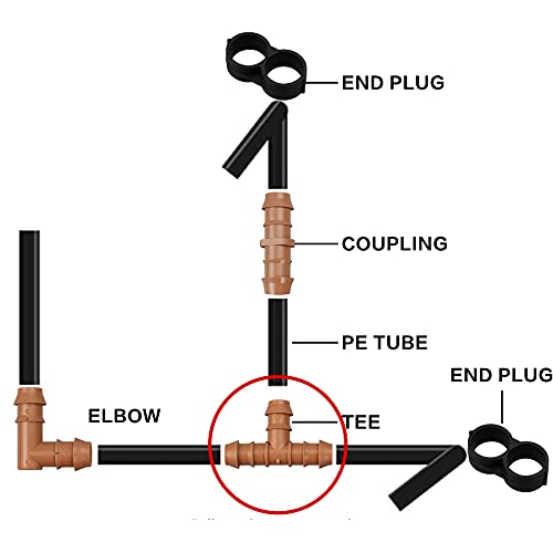 iMopo 21-Pack Drip Irrigation Universal Barbed Tee Fitting, Barbed Connectors for 1/2" Drip Tubing