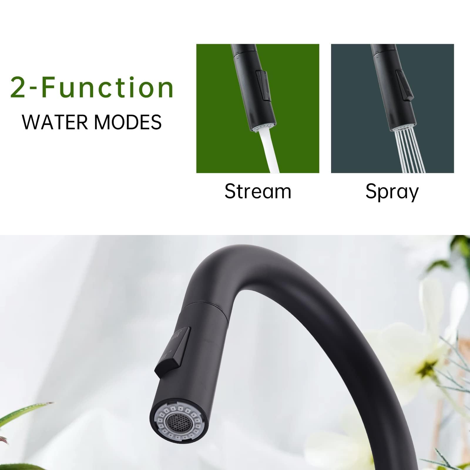 APPASO Black Kitchen Faucet with Soap Dispenser, Matte Black Kitchen Faucet with Pull Down Sprayer, 2-Mode Kitchen Sink Faucets Black, Modern Kitchen Faucet for RV/Bar Sink, Solid Stainless Steel