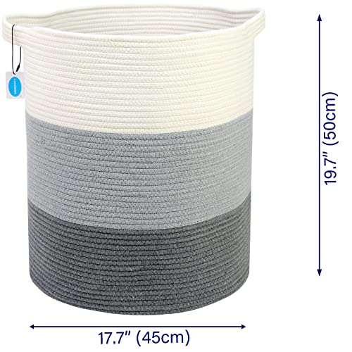Casaphoria Cotton Rope Storage Basket for Organizing,Round Blanket Basket Living Room,Woven Laundry Basket with Handles for Bathroom Bedroom,Stripe Woven Cotton Laundry Hamper,Tall Laundry Basket