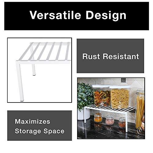 Smart Design Premium Cabinet Storage Shelf - Set of 6 - Large 16 x 8.5 Inch - Steel Metal Frame - Rust Resistant Coating - Counter, Pantry, Shelf Organization - Kitchen - White