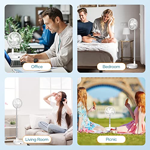 Assark 9'' Portable oscillating Standing Fan for Travel with Remote Control, 10000mAh Rechargeable Foldable USB Desktop Fan,4 Wind Speeds, Folded Floor Pedestal Fan For Room, Office, Travel
