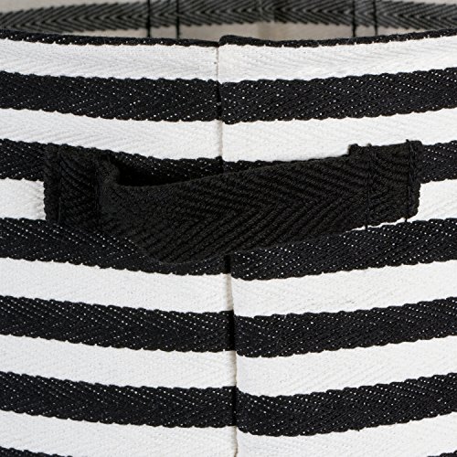 DII Laundry Storage Collection Cabana Stripe Collapsible and Waterproof Bins, Round Hamper, 13.75x20, Black