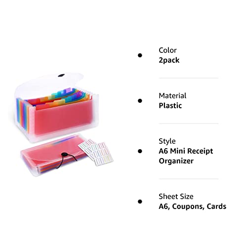 2 Pack 13 Pockets Accordion File Organizer, A6 Plastic Coupon Organizer Wallet Mini Expanding File Folder for Cards, Coupons, Receipt, Tax Item (2 Packs)