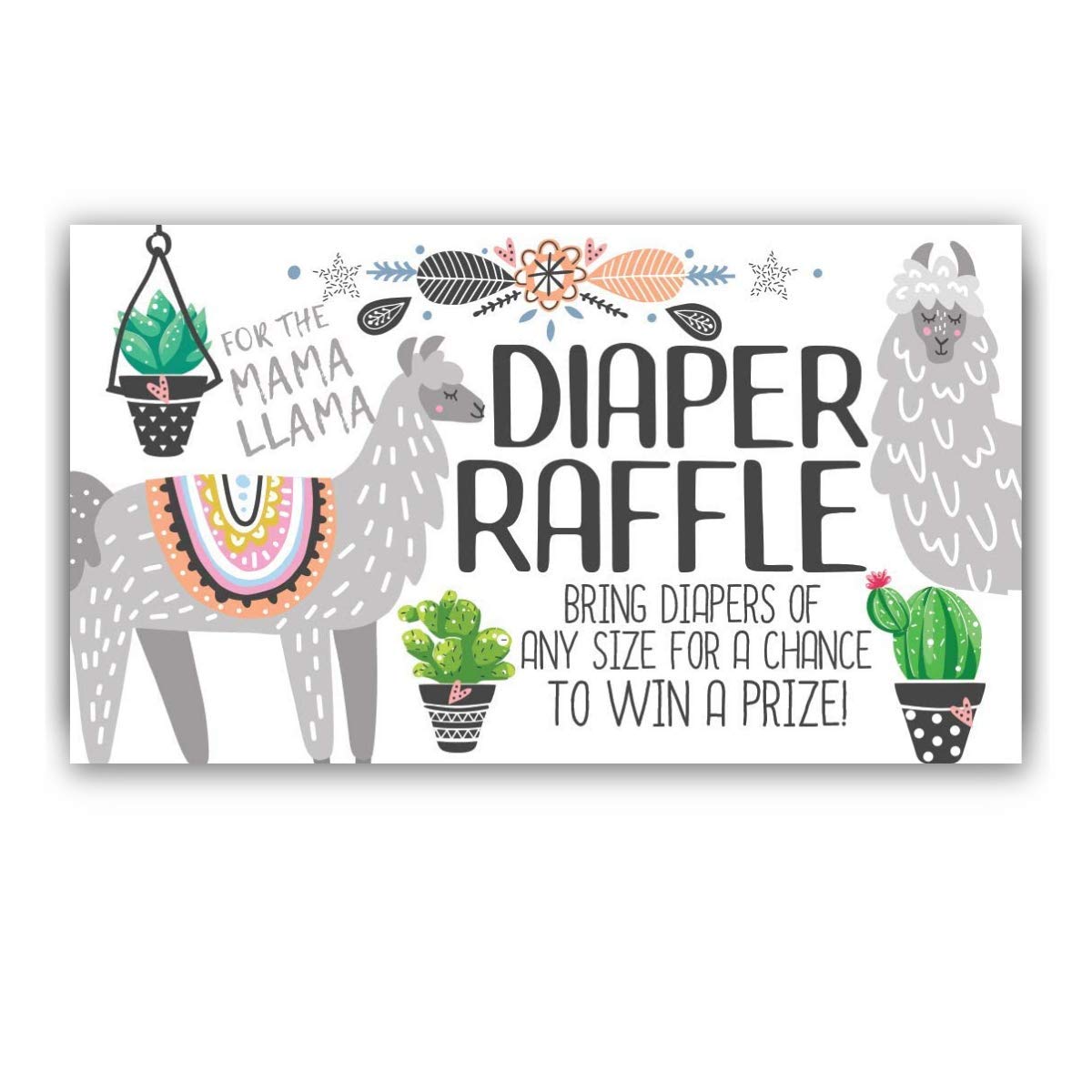 Lone Star Art Diaper Raffle Tickets - Mama Llama Themed Card, Fun Cute Animals and Colorful Baby Shower Games Raffle Sign and Ticket, Neutral Gender, Set of 50 Double Sided Raffle Stationery Cards