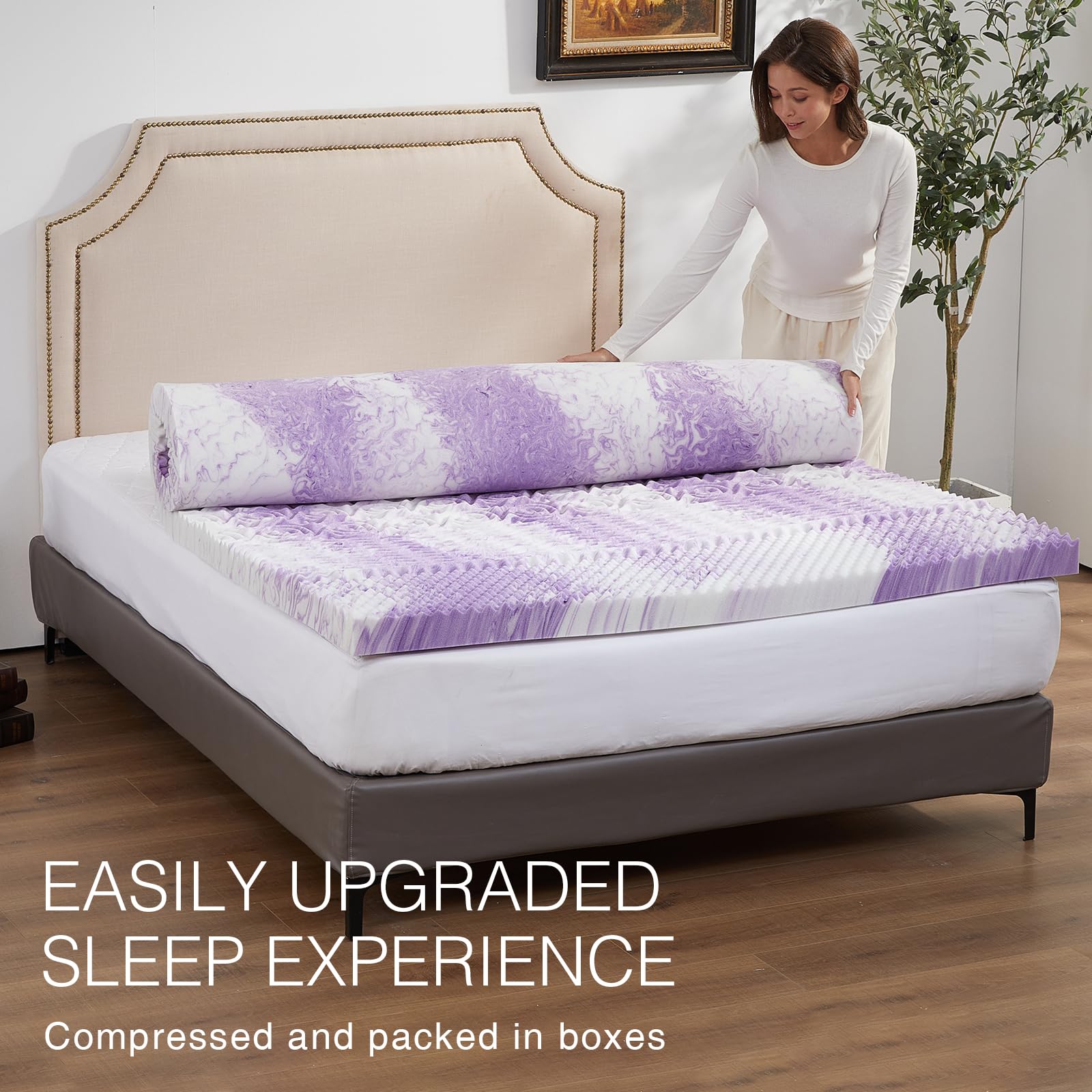 Orcalic 3 Inch Memory Foam Mattress Topper 5-Zone Soft Mattress Pad Pressure Relieve Bed Topper, CertiPUR Certified, Queen Size, Purple