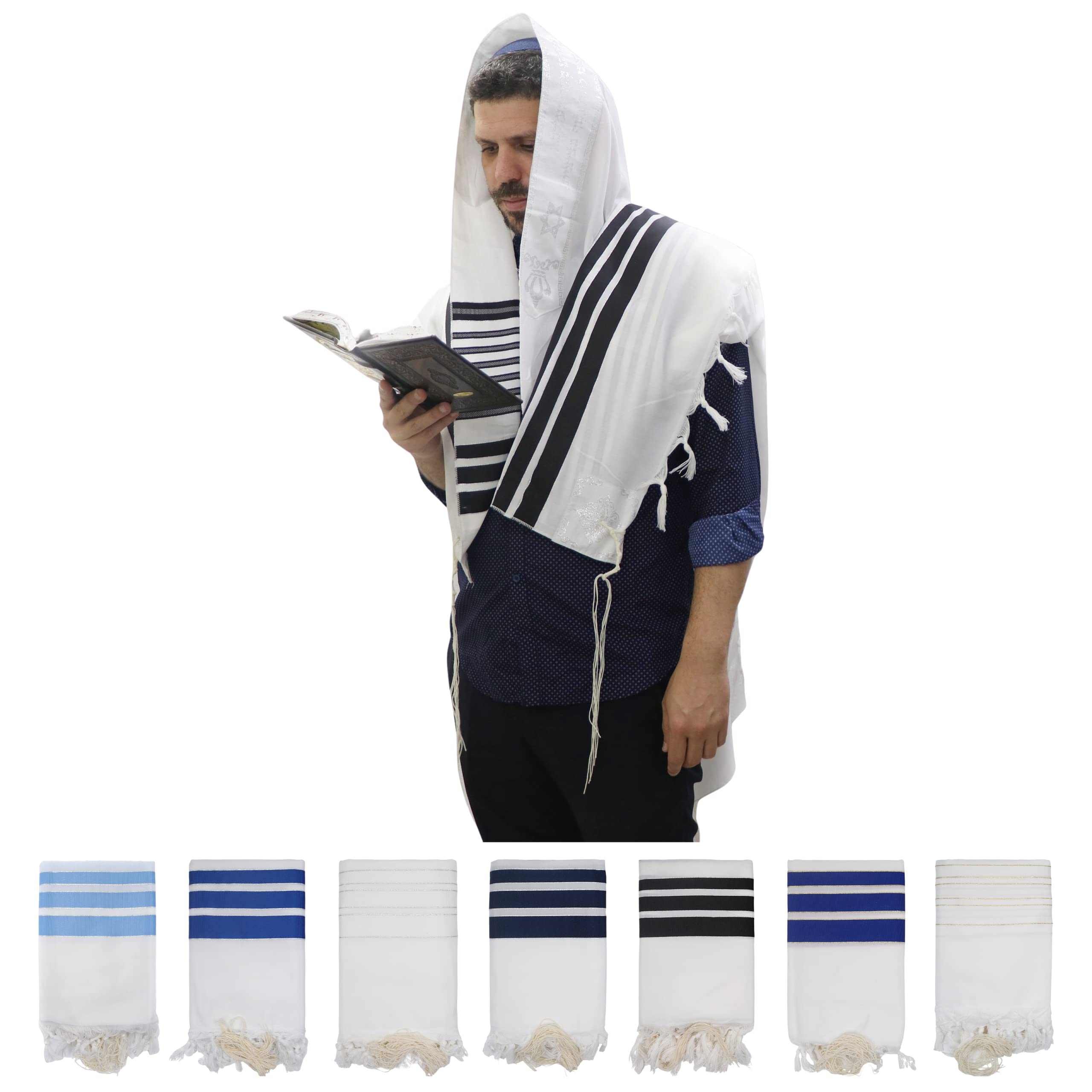 Ateret Judaica Full Size Tallit Prayer Shawl with Matching Bag, Certified Kosher, Blessing On Neckband.Design&Made in Israel. (Size 55-72 x 52 Inch, Black & Silver)