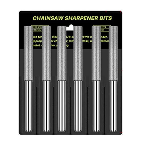 6Pcs Diamond Coated Cylindrical Burr 4-5mm Chainsaw Sharpener Stone File Chain Saw Sharpening Carving Grinding Tools Silver/Gold