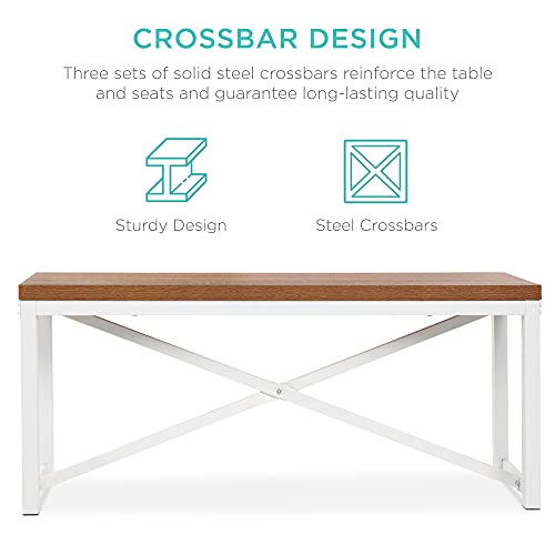Best Choice Products 45.5in 3-Piece Bench Style Dining Furniture Set, 4-Person Space-Saving Dinette for Kitchen, Dining Room w/ 2 Benches, Table - Brown/White