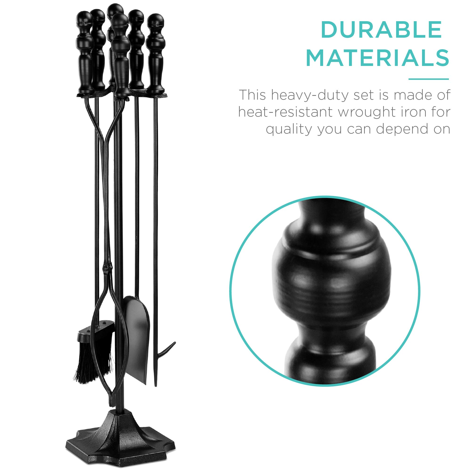 Best Choice Products Fireplace Tool Set 5pc Indoor Wrought Iron Outdoor Firepit Tool Set w/Poker, Tongs, Broom/Brush, Stand - Copper
