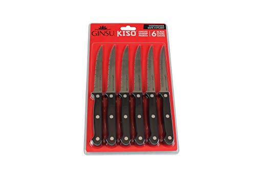 GINSU Kiso® Dishwasher Safe and Always Sharp 6 Piece Black Steak Knife Set, 3" W x 11.25" x 1.5