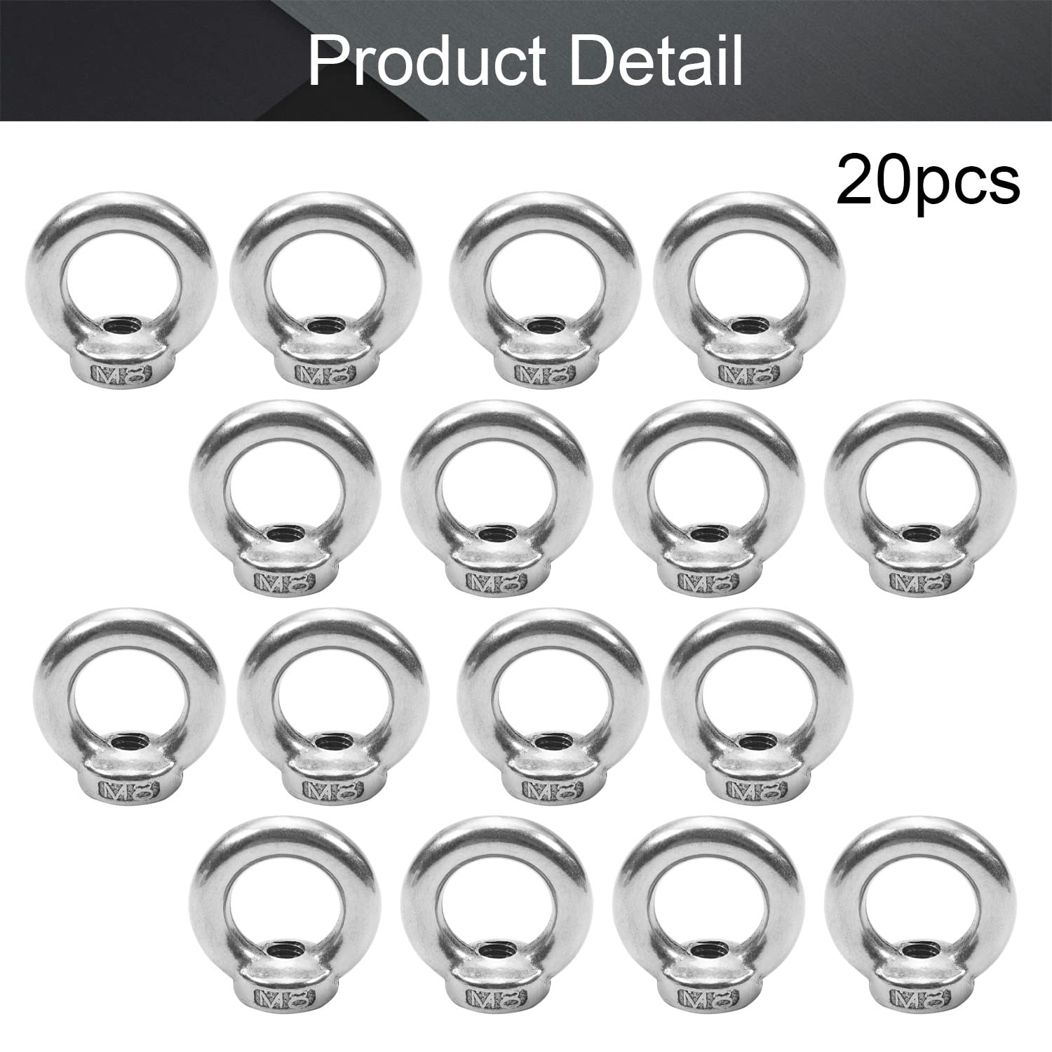 MroMax 20Pcs Lifting Eye Nut M8 Metric Female Thread Ring Shape Nut 304 Stainless Steel Round Shape Fastener Lifting Ring for Rope Fitting Silver