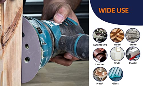 80pcs 5 inch 8 Hole Sanding Discs Hook and Loop 1500/2000/2500/3000/4000/5000/7000/10000 Grits Wet Dry Sandpaper with 2pcs Interface Pad for Random Orbital Sander Automotive Wood Metal Polishing