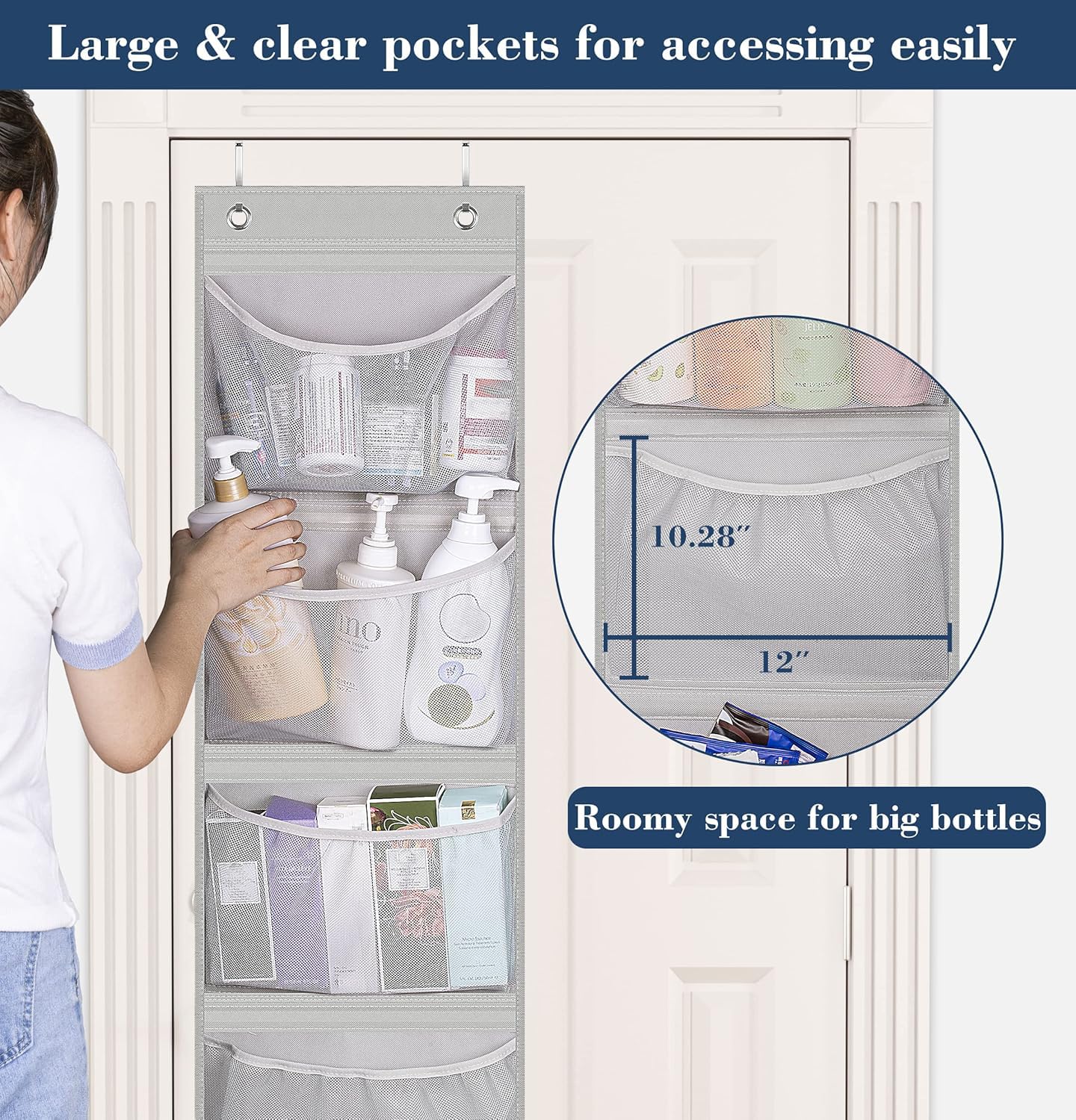 KEETDY Over The Door Organizer Storage for Closet with 5 Pockets Organizer for Bedroom Bathroom, 2 Pack