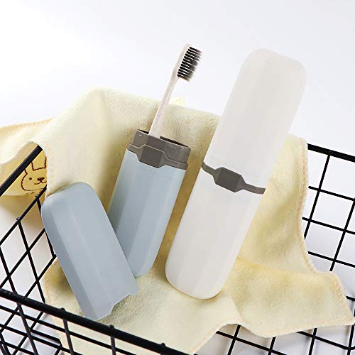 Travel Toothbrush Case Box, Plastic Portable Toothbrush Holder, Capsule Oran Denture Care Container, Denture Brush Case Toothpaste Storage Box for Travel Camping Business(2 Pcs, Transparent White )