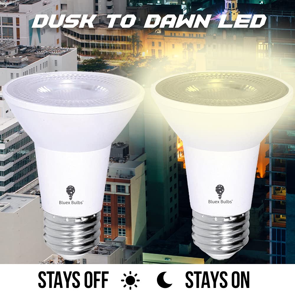 4 Pack PAR20 LED Flood Dusk to Dawn Light Bulbs Outdoor Photocell Sensor 8W 65 Watt Equivalent 700Lumens Waterproof E26 5000K Cool White Super Bright Auto On/Off Security Spotlight Indoor/Outdoor
