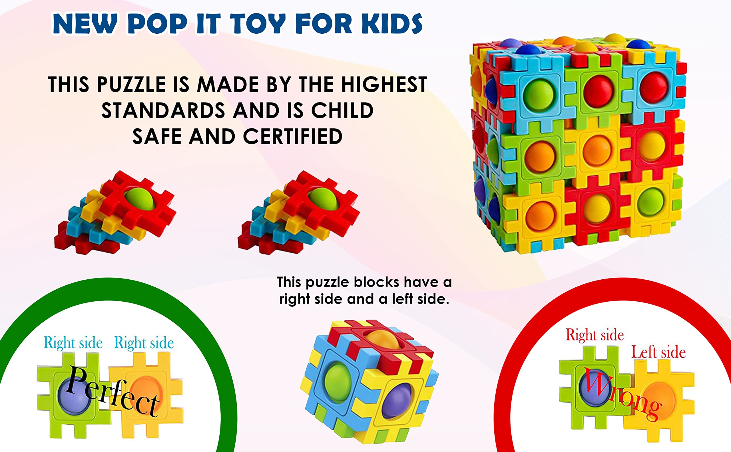 ATKSH 48 PCS Push Pop it Blocks, Sensory Fidget Toy, Stress Relief & Autism Sensory Toy for Children