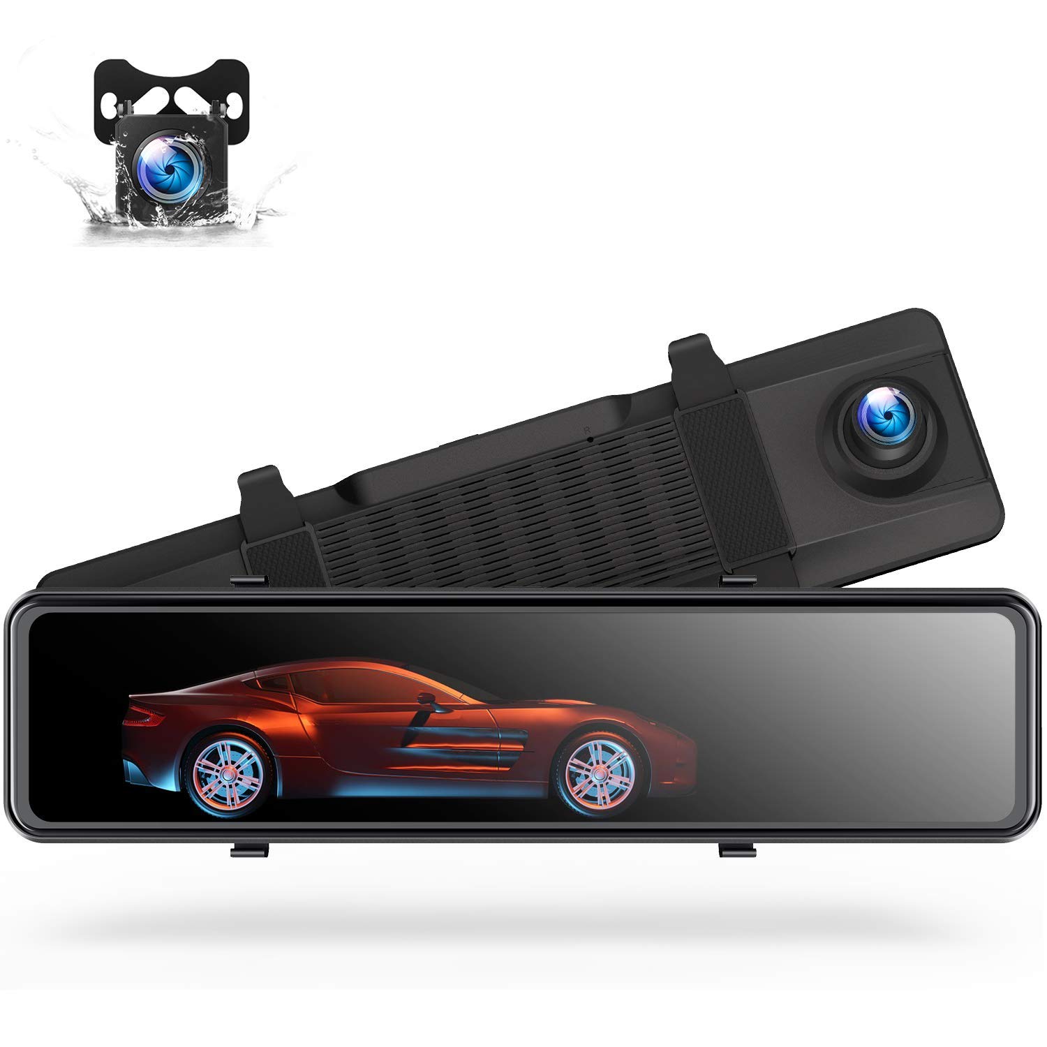4K Mirror Dash Cam Backup Camera, 12" FHD Smart Rearview Mirror for Cars & Trucks Front and Rear Car Camera Night Vision Parking Assistance Loop Recording GPS Tracking