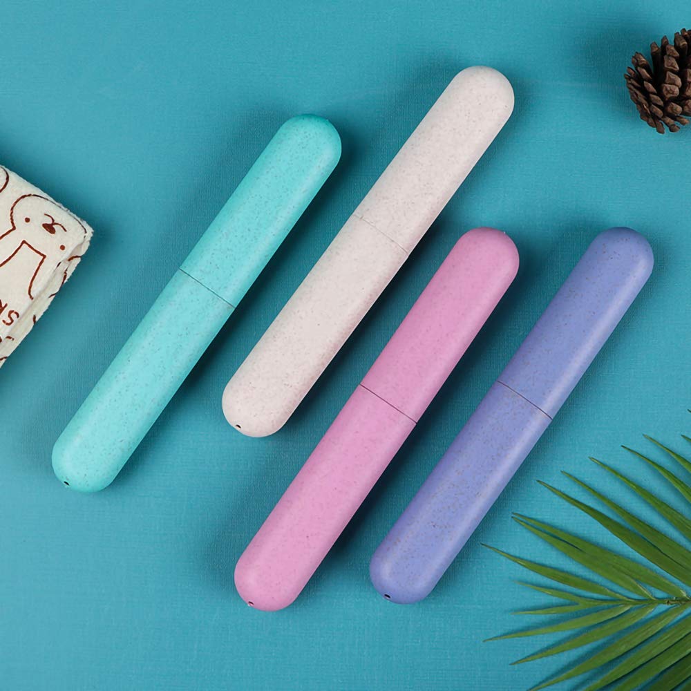 Travel Toothbrush Case Plastic Portable Toothbrush Holder for Travel, Business, Home, Camping, School(2 Pcs, Blue)
