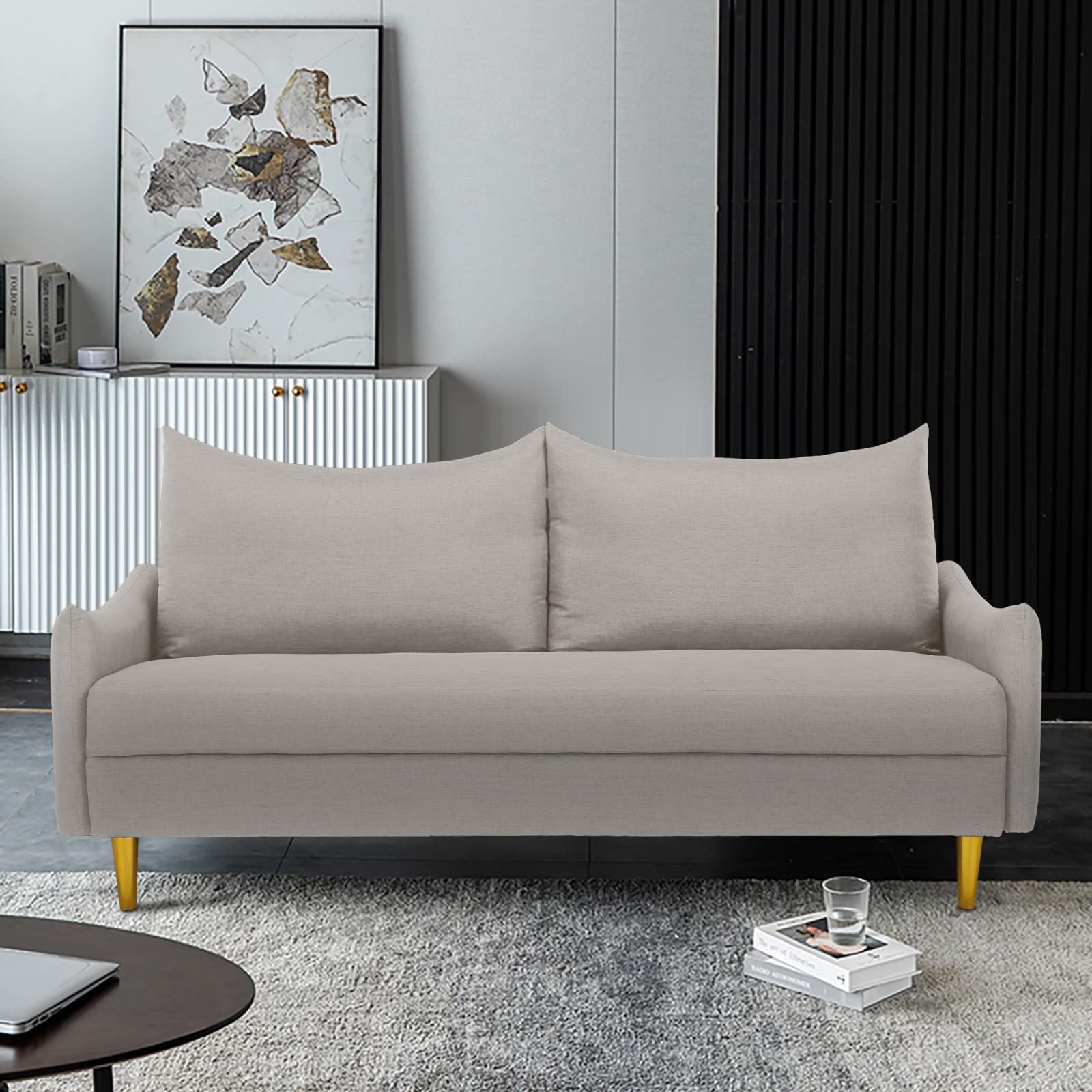 SHUIBAOBAO Loveseat Sofa, Upholstered Love Seat Couch Living Room Furniture Modern Sofa Couch Polyester Fabric Two Seater Comfy Couch Tool-Free Assembly for Bedroom, Apartment Small Spaces (Beige)