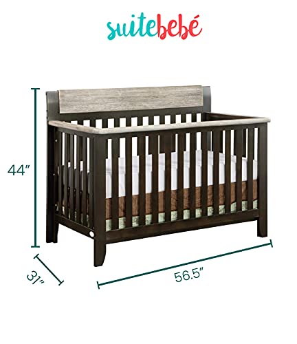 Suite Bebe Hayes 4 in 1 Convertible Crib, Coffee and Faux Barnwood - Quick Ship