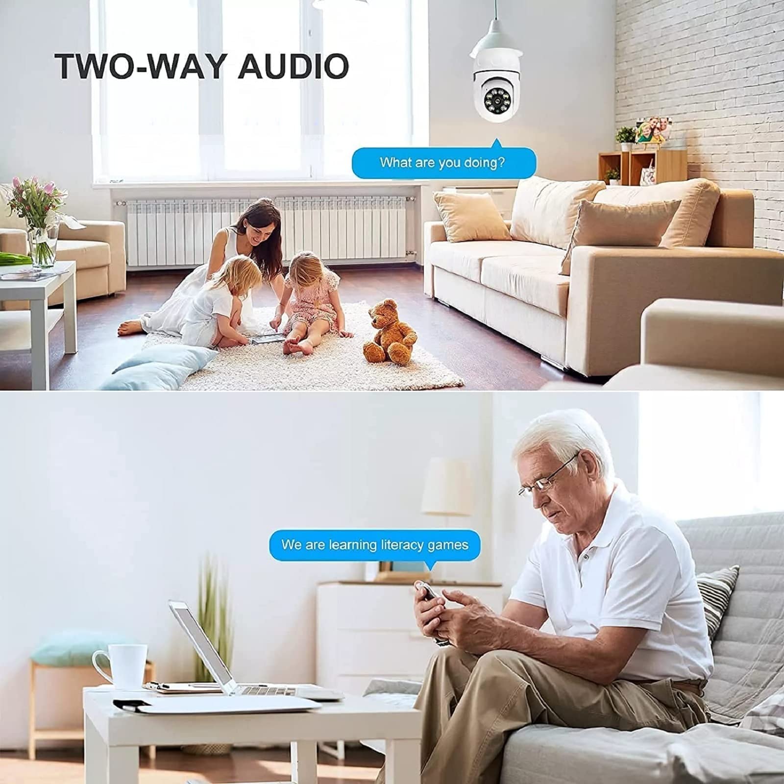 2 Pack 3MP Light Bulb Security Camera Wireless Outdoor, 360° Indoor WiFi Smart Light Socket Cameras for Home Security Cameras with Motion Detection and Alerts, 2-Way Audio, Compatible with Alexa