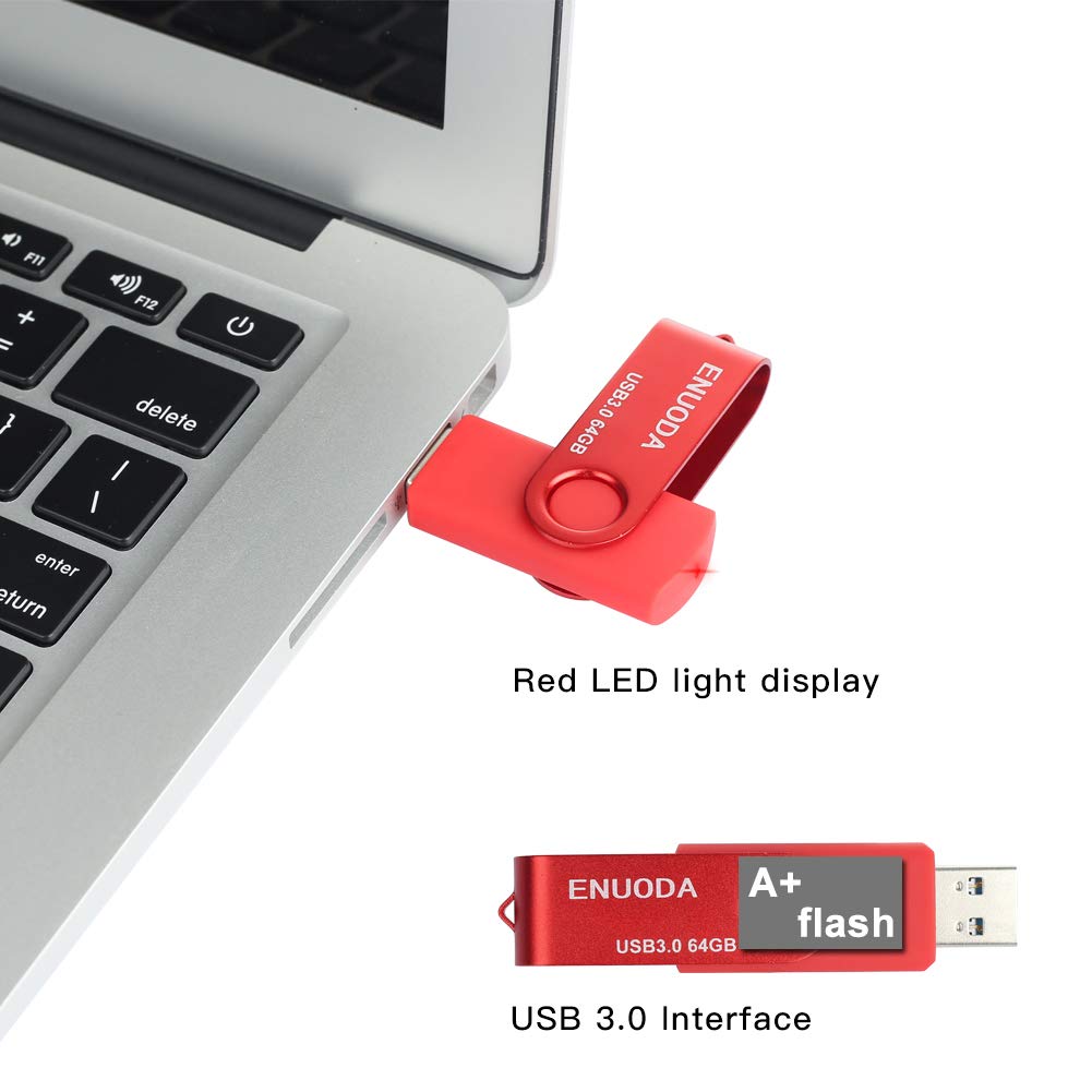 2 Pack 64GB USB 3.0 Flash Drives ENUODA Swivel Memory Stick 64 gb Thumb Drives Data Storage Jump Drive (Red Black)