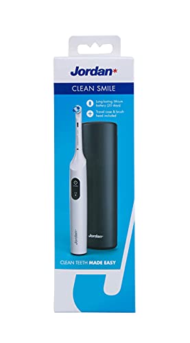 Jordan* ® | Clean Smile Electric Toothbrush for Adults | Rechargeable Toothbrush Electric with Quick Charge, Long-Lasting Battery, Pressure Sensor, 2 Speed Modes | Includes Travel Case | Black Color