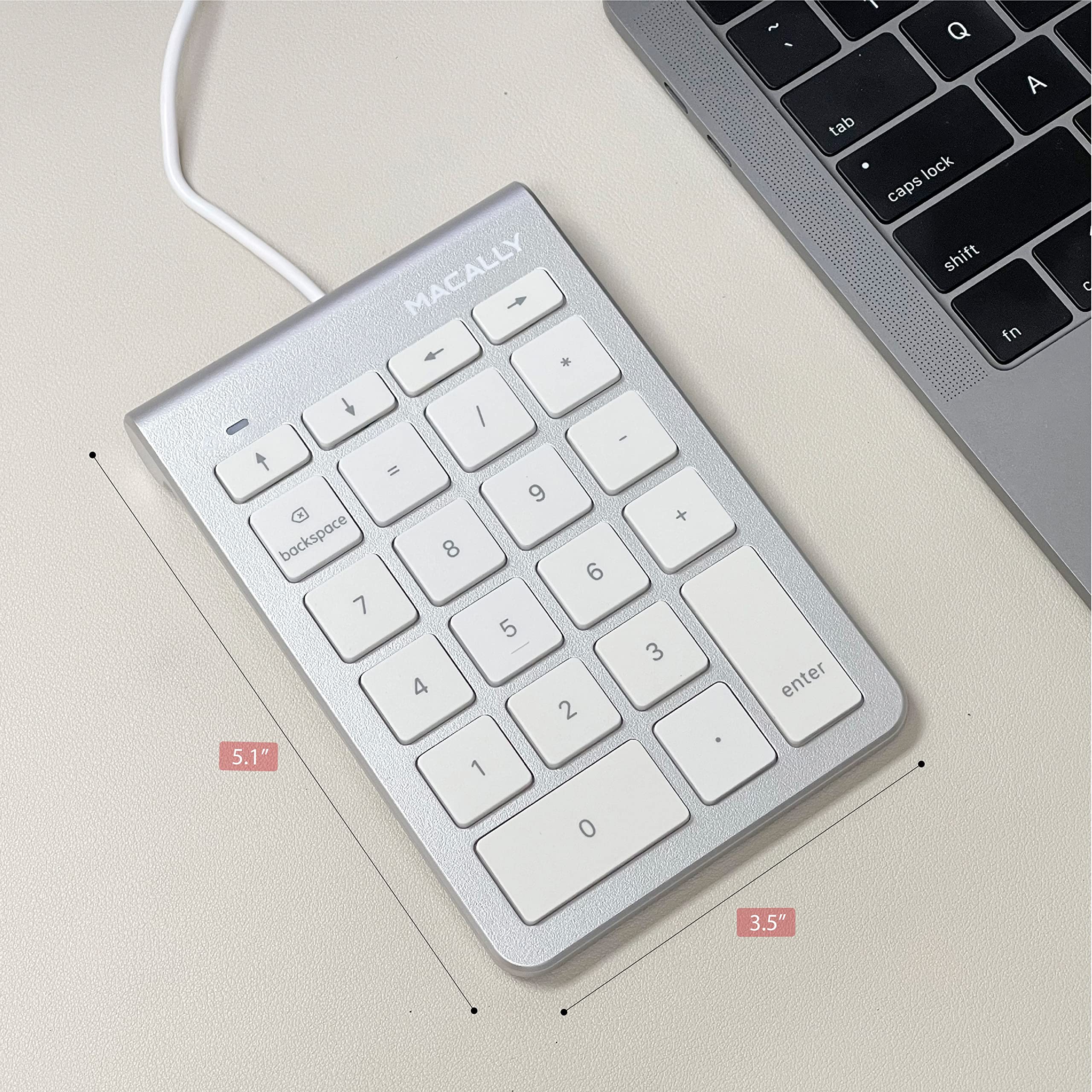 Macally Wired USB C Number Pad Keyboard - Type C Numeric Keypad for Laptop, Apple Mac iMac MacBook Pro/Air, iPad, Windows PC, or Desktop Computer - 10 Key USB Keypad Numpad with 5 Foot Cable