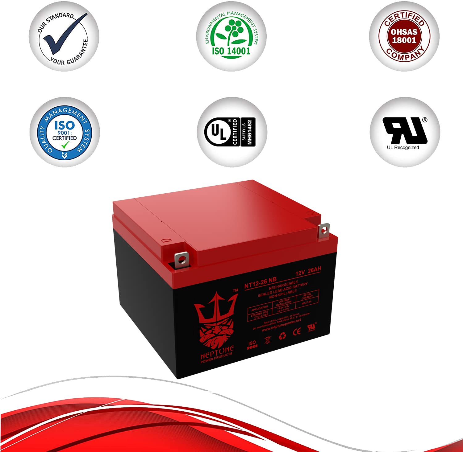 Neptune Brand NT12260 12V 26Ah Replacement Battery for Power-Sonic 12V 26AH PS-12260 PS-12260NB