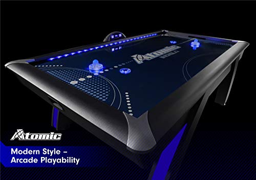 Atomic 90” Indiglo LED Light UP Arcade Air Powered Hockey Table - Includes Light Up Pucks and Pushers, Grey
