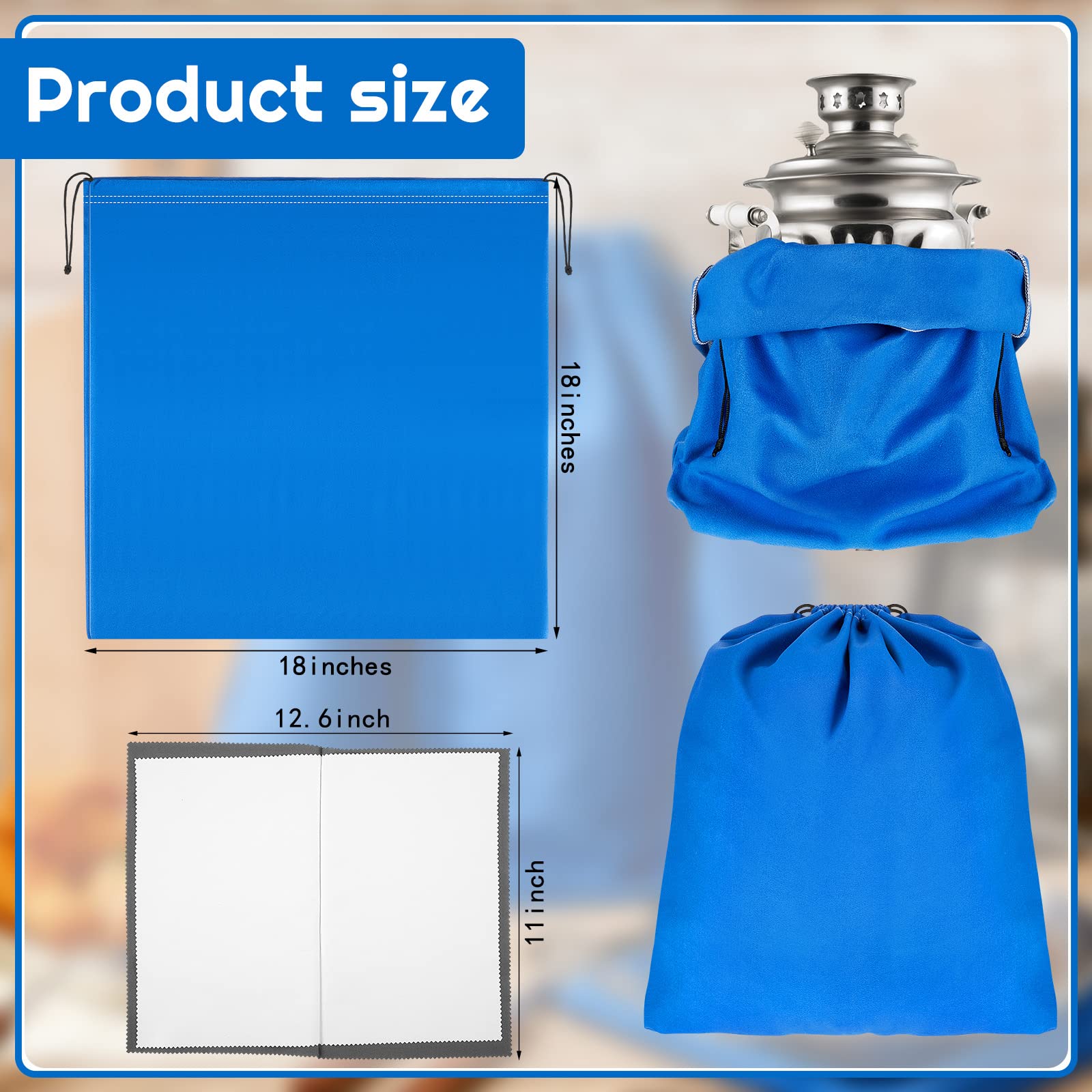 4 Pcs Anti Tarnish Storage Bag with 2 Pcs Silver Polishing Cloth 18 x 18 Inch Fabric Cloth Bags Blue Anti Tarnish Jewelry Storage Bags Silverware Bags for Silverware Silverplate Flatware Silver Trays