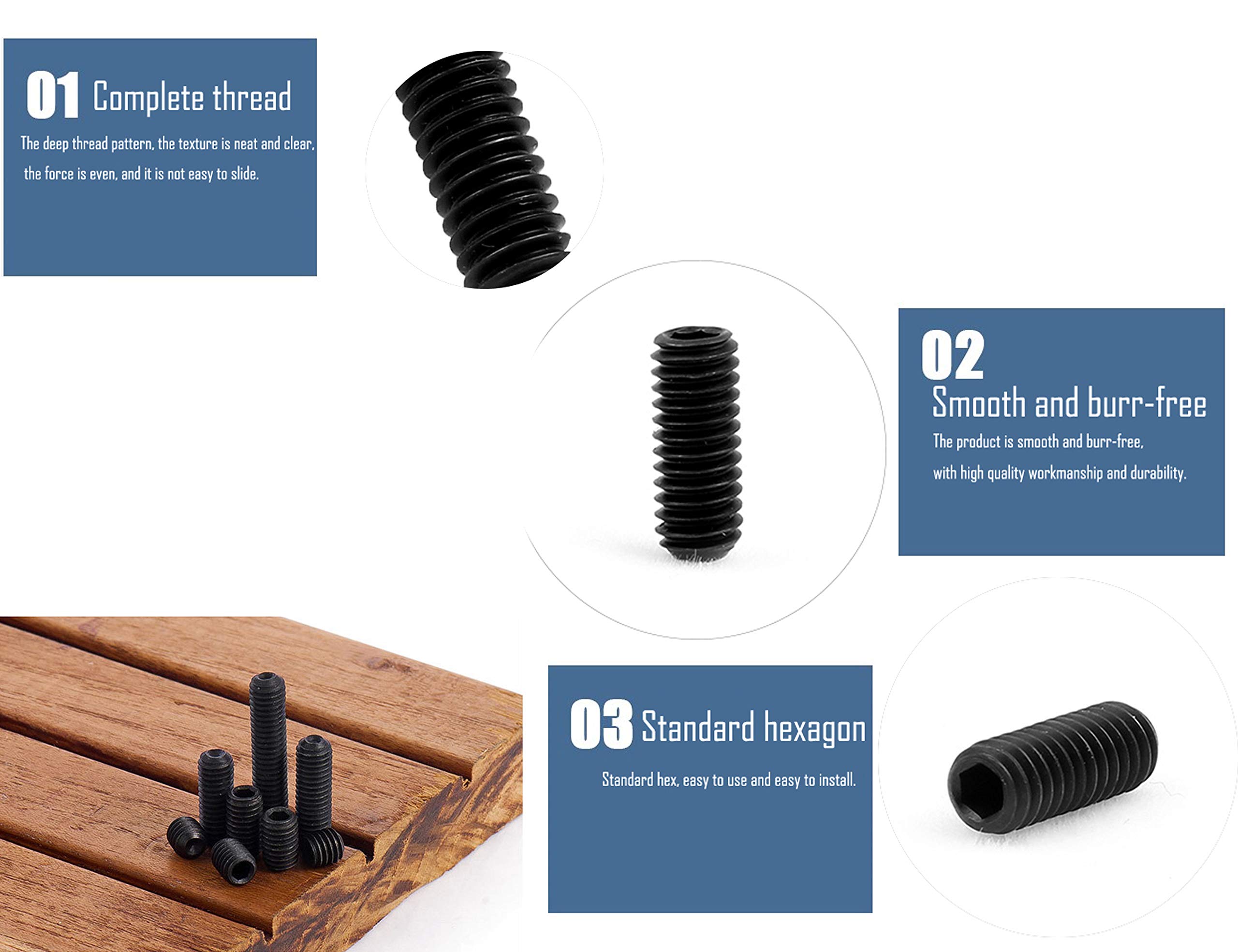 LBY 720pcs M2 M2.5 M3 M4 M5 M6 Internal Hex Drive Cup-Point Set Screws,Socket Head Cap Screws Grub Screws Assortment Kit 12 Sizes,Carbon Steel Black