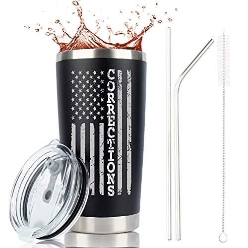 JENVIO Correctional Officer Gifts - 20 Ounce Stainless Steel Hot/Cold Travel Tumbler/Mug with lid and 2 straws for Coffee Cup - Fathers Day Corrections Accessories | Prison Guard Gift