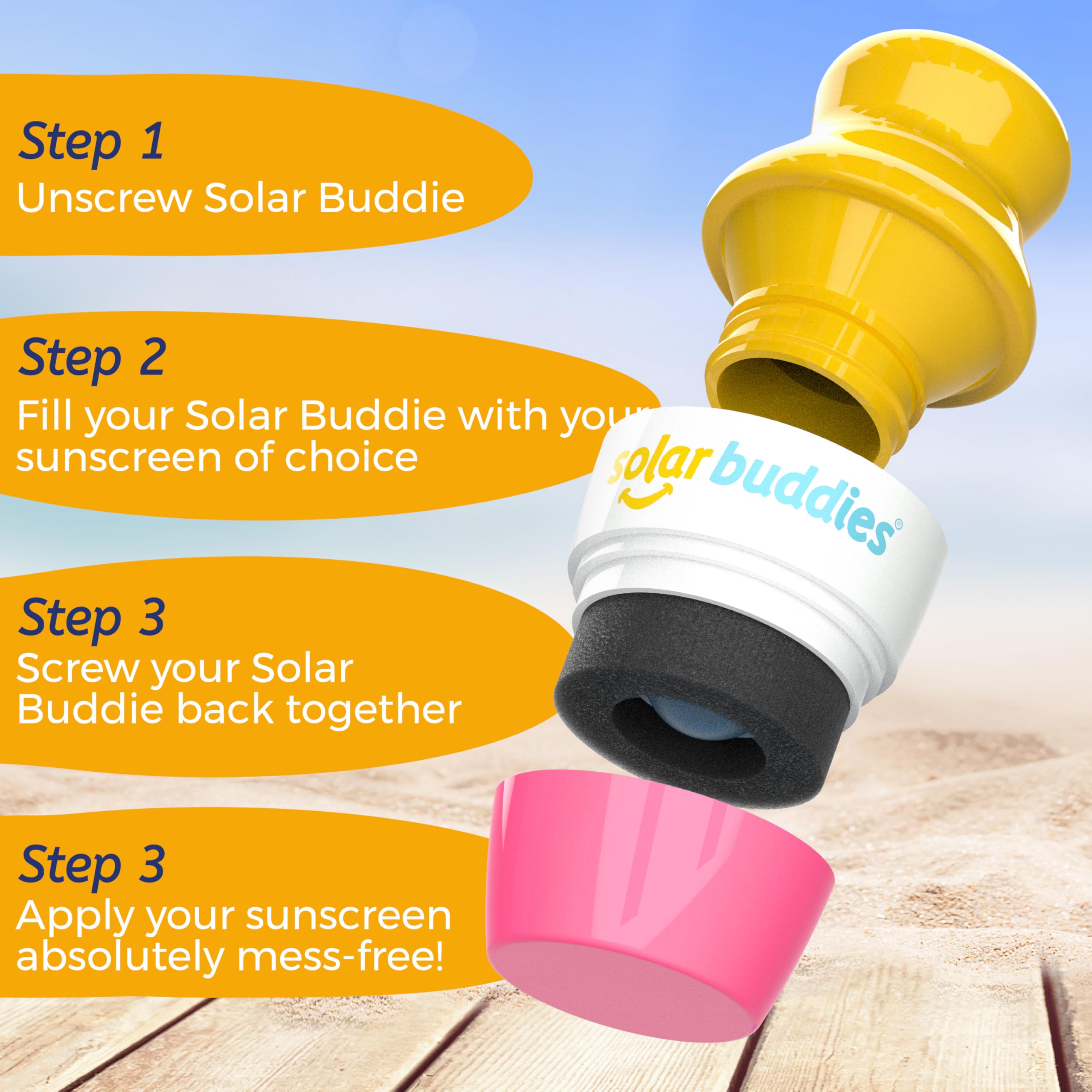 Solar Buddies Sunscreen Applicator - Blue Pack of 3 - BPA-Free Refillable Roll on Sponge Sunscreen, Suncream & Lotion Applicator For Kids, Adults & Families - Holds 3.4fl oz, Perfect Size for Travel