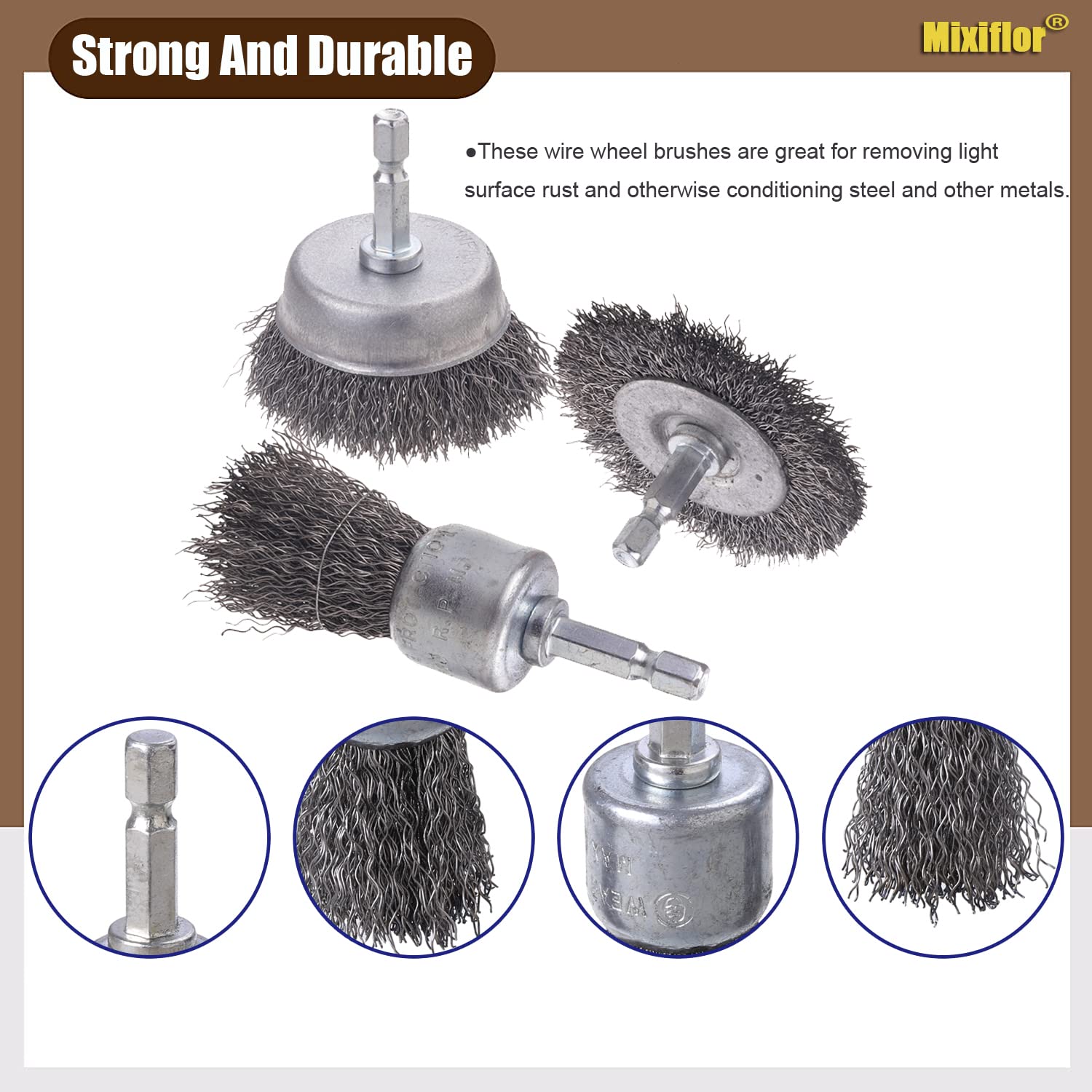 Mixiflor Wire Brush for Drill, 8 Pcs Wire Wheel Brush Cup Set, Wire Wheel for Drill 1/4 Inch Arbor, Drill Wire Brush Cup Brush for Cleaning Rust, Wire Wheel Brush Drill Attachments