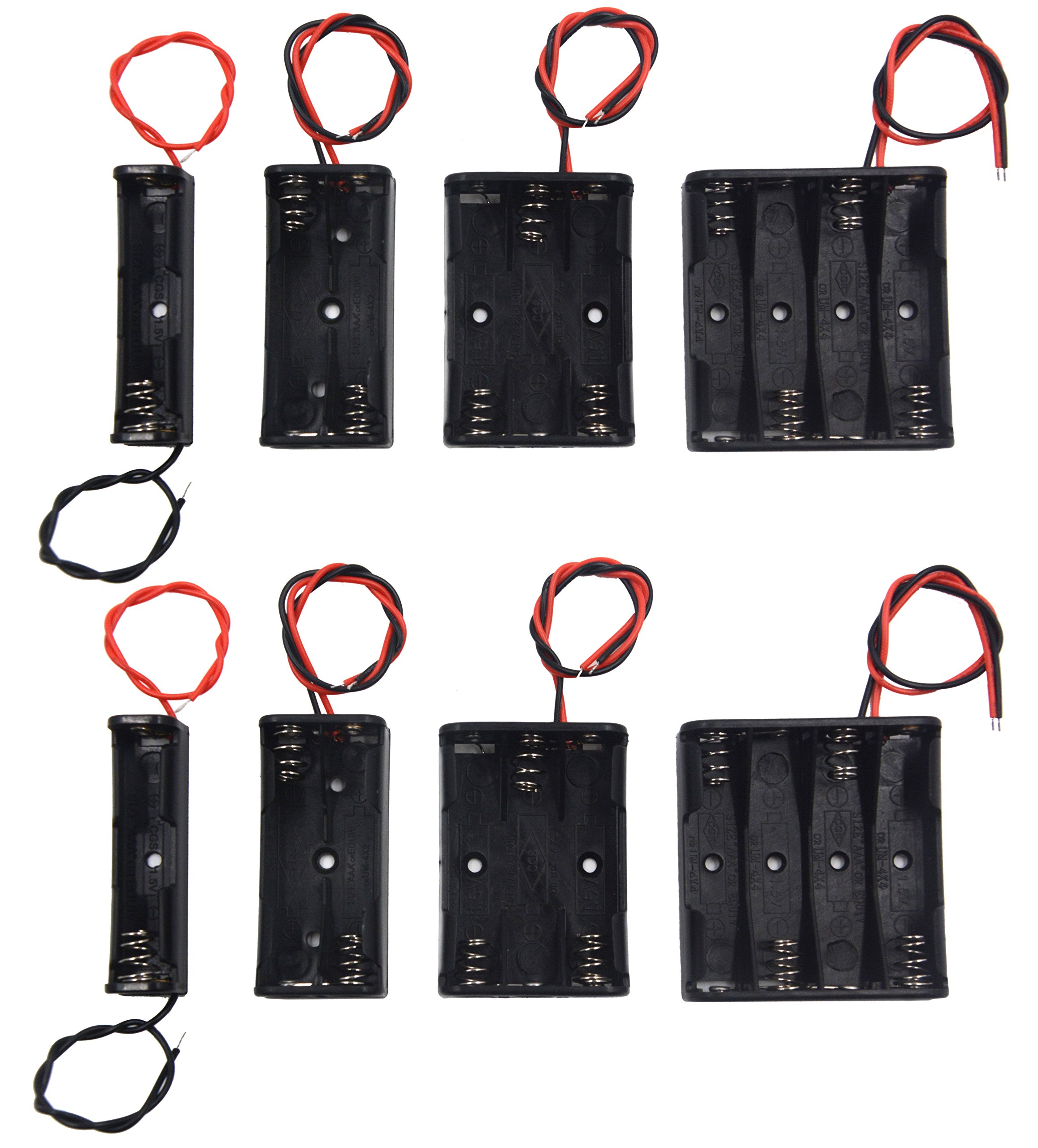 LAMPVPATH (Pack of 8) AAA Battery Holder Bundle 2Pcs Single AAA Battery Holder, 2Pcs 2X 1.5V 2 AAA Battery Holder, 2Pcs 3 AAA Battery Holder with Wires, 2Pcs 4X 1.5V 4 AAA Battery Holder with Leads