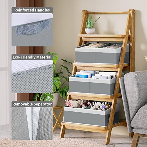 DIMJ Trapezoid Storage Bins, 3 Packs Closet Baskets, Foldable Fabric Baskets for Clothes, Baby Toiletry, Toys, Towel, DVD, Book Gray and White
