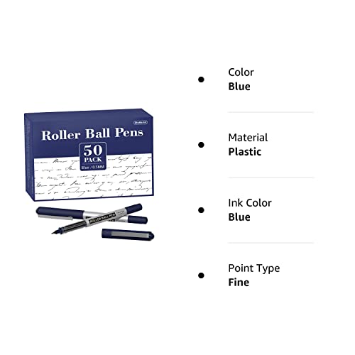 Shuttle Art RollerBall Pens, 50 Pack Blue Fine Point Roller Ball Pens, 0.5mm Liquid Ink Pens for Writing Journaling Taking Notes School Office
