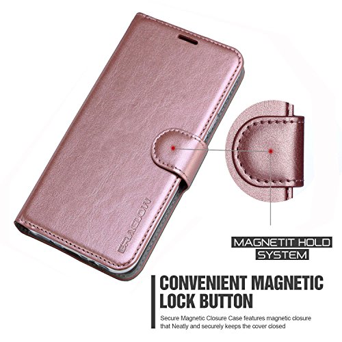 ERAGLOW Galaxy S9 Wallet Case, Galaxy S9 Case, Premium PU Leather Wallet Flip Protective Case Cover with Card Slots and Kickstand for Samsung Galaxy S9 (Rose Gold)