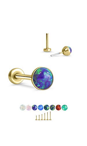 316 Stainless Steel Yellow Gold-Tone Threadless Push Pin Nose Ring Labret Monroe Stud 3mm Glued Purple Faux Opal 16G