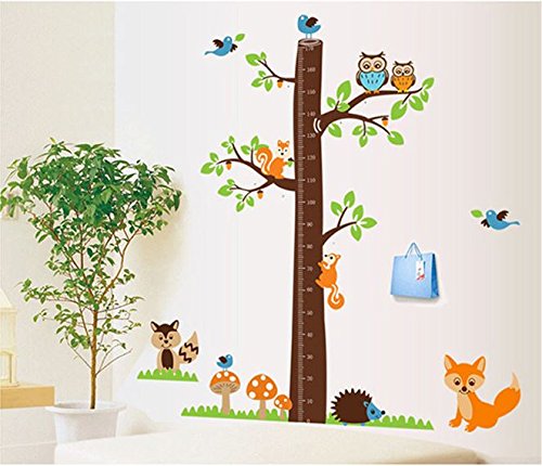 COVPAW® Wall Stickers Height Chart Measure Scale Decor Zoo Animal Owl Tree Growth Chart Kids Nursery Baby Room