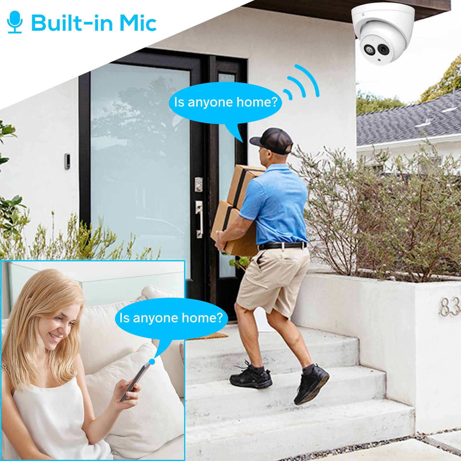 PANOEAGLE 6MP HD POE IP Camera, All-Metal Eyeball Dome Camera with Built-in MIC, 165ft Smart IR Night Vision, WDR ,DNR, IP67